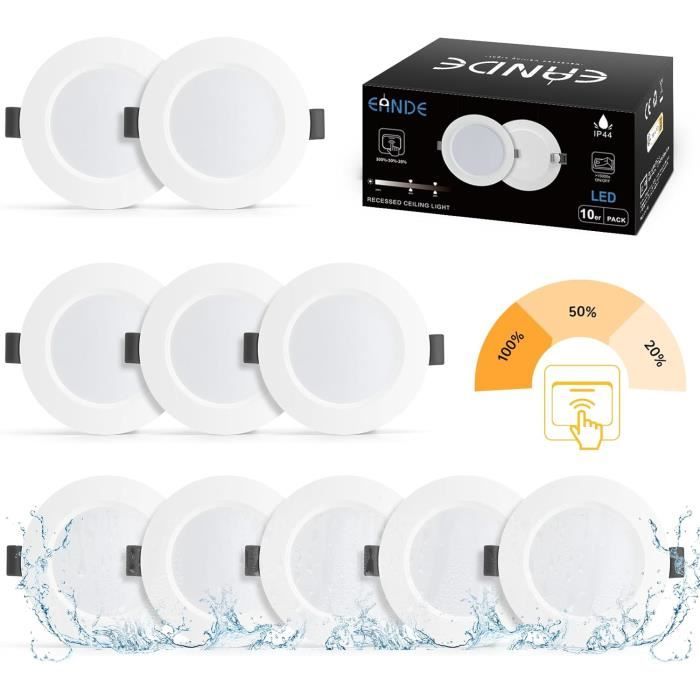 Spots Led Encastrable Dimmable Ip44, Blanc Chaud 3000K, 6W 600Lm Equivalent 70W, Extra Plat 26Mm ...