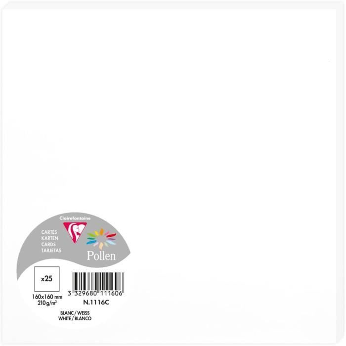 1116C - Paquet de 25 Cartes Simples - Format Carré 16x16cm - 210g-m² ...