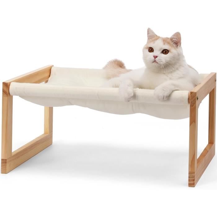 Lit pour Chat en Velours Pelucheux pour Chat d'intérieur Hamac en Bois ...