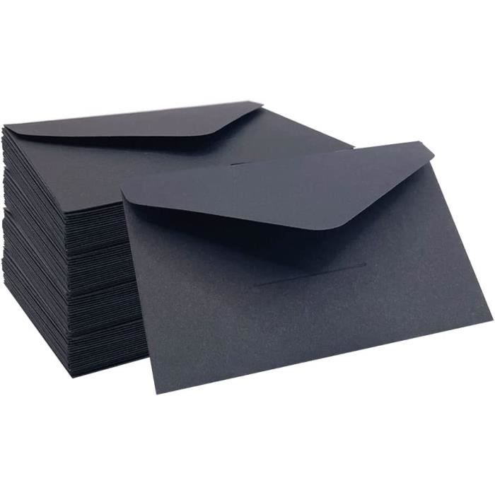 WYAN Mini Enveloppes,Lot de 80 10,5 * 7cm Noir Enveloppe Flip classique,enveloppes carrées kraft ...