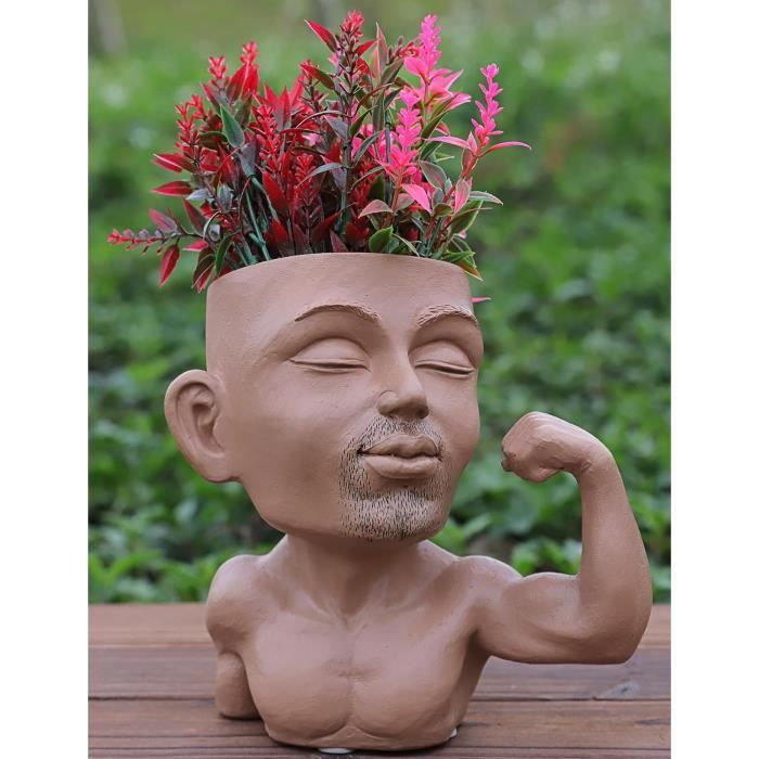 Pot de fleurs à face mâle - Pot de fleurs en résine avec trous de ...