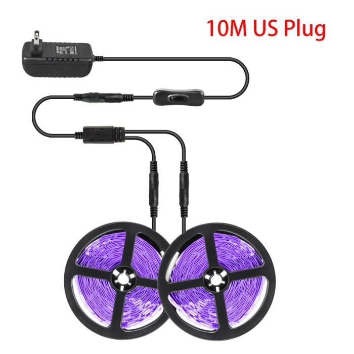 BANDE LED,10M US Plug--Bande lumineuse Flexible à LED UV, 12V DC, 385 ...