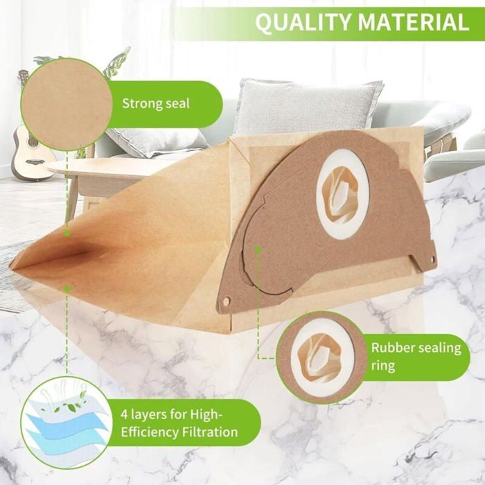 10 Sacs Filtre Remplacement pour Aspirateur Karcher WD2 MV2 6.904-322.0 ...