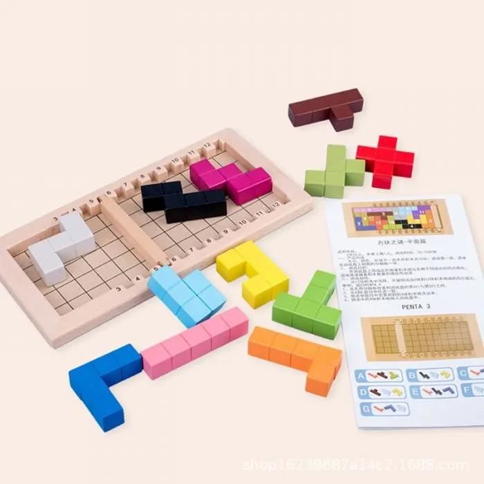 Puzzle Tangram en bois - Jeu de modèle 3D Tetris - Pour adultes et ...