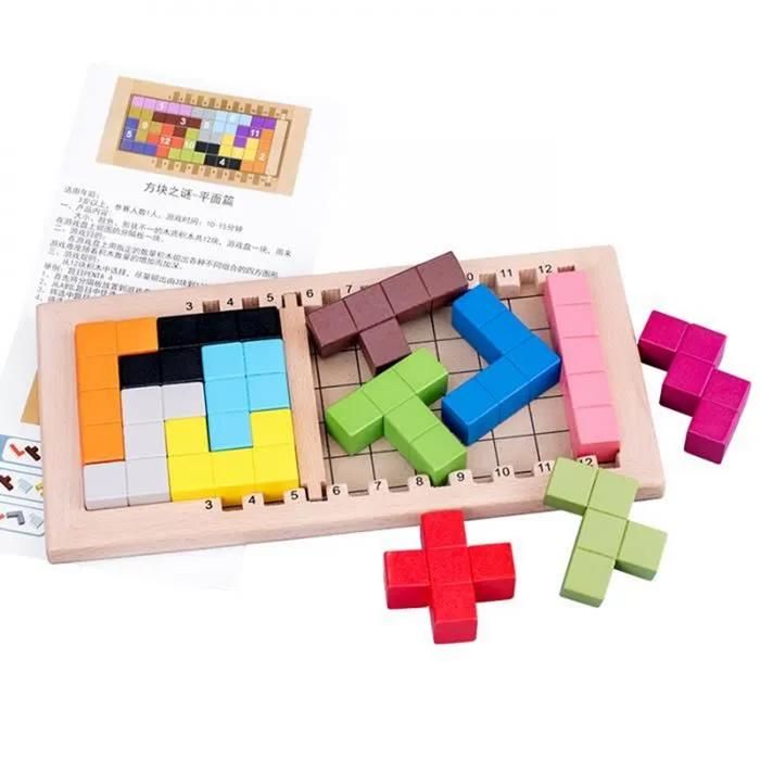 Puzzle Tangram en bois - Jeu de modèle 3D Tetris - Pour adultes et ...