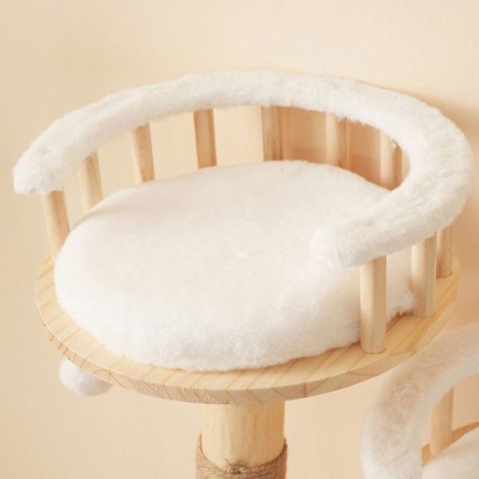 Arbre à Chat & Cadre d'Escalade Bois Massif 98cm - 3 Niveaux, Balles de ...