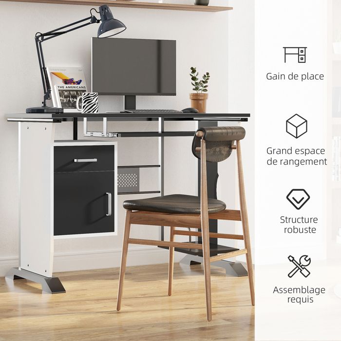 Bureau informatique design en mdf 100 L x 52 I x 75H cm noir et blanc ...