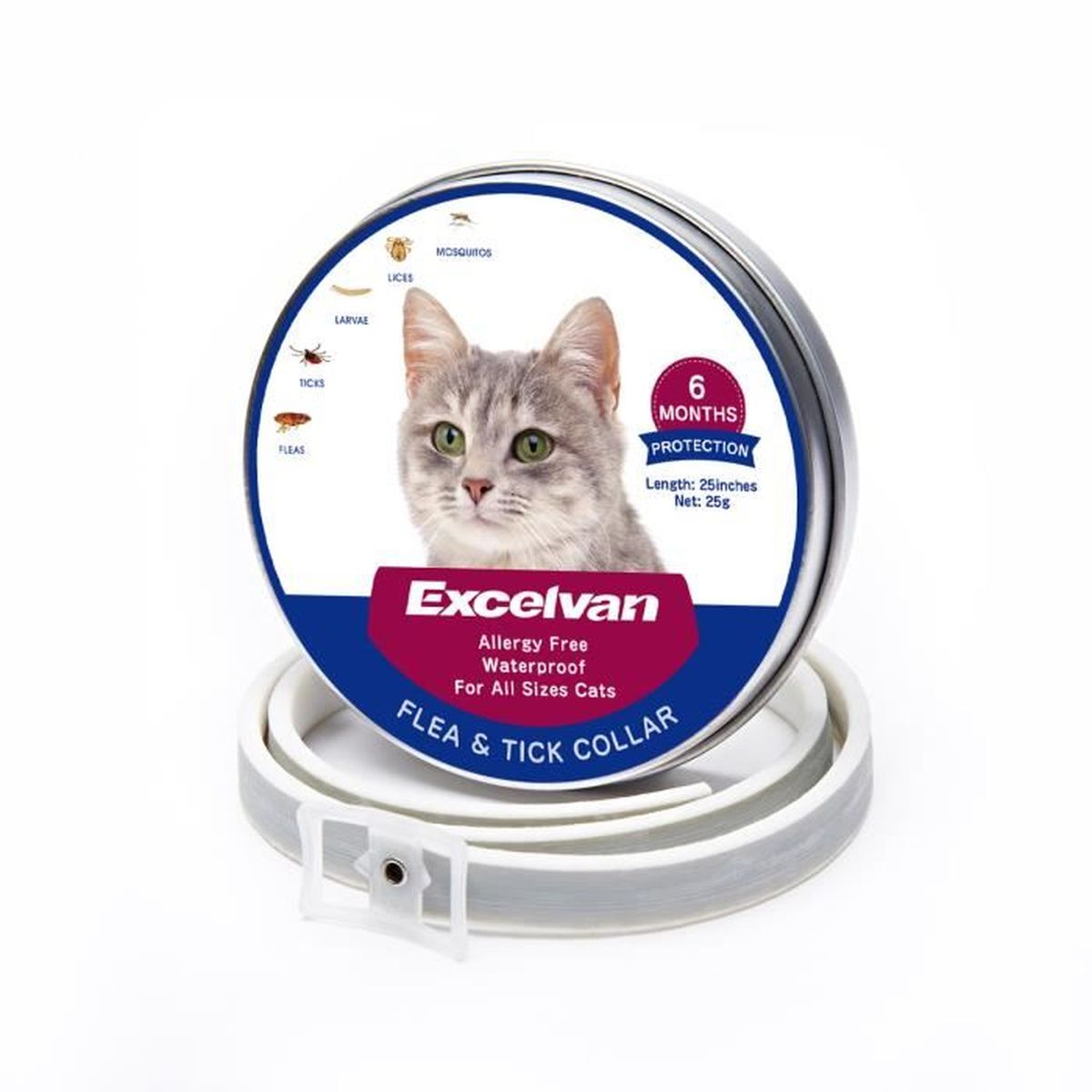 Excelvan Collier Anti-Puce Et Anti-Tique Pour Chat 25 Pouces 6 Mois De ...
