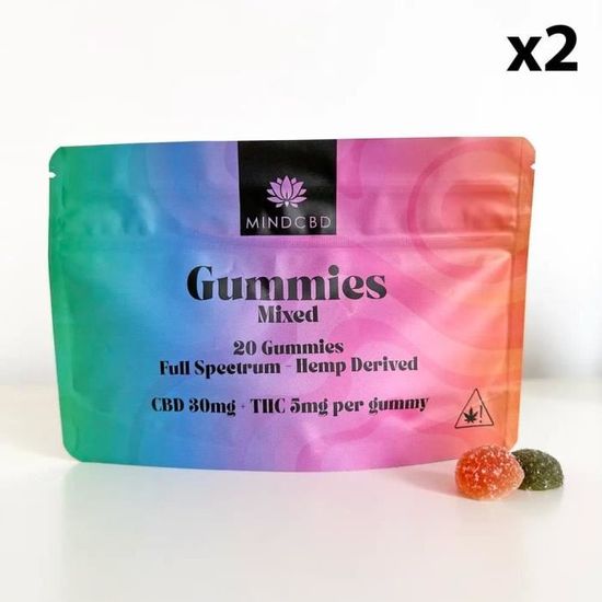 20 Gummies CBD 30mg + THC 5mg (5 saveurs au choix) Multi-Fruits / 2 ...