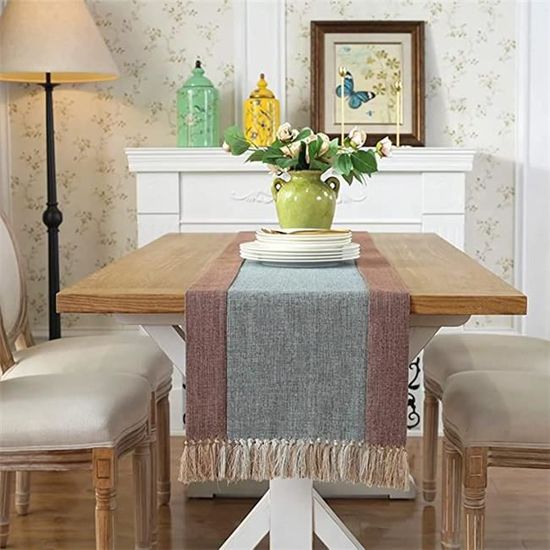 ROCK Chemin de Table Rustique en Toile de Jute Tissée avec Franges ...