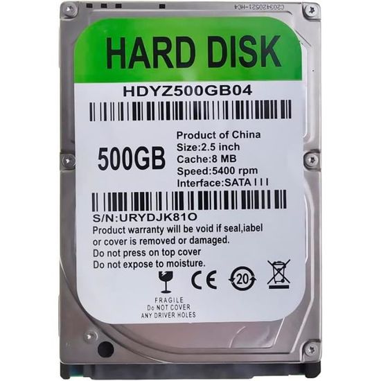 Disque Dur Interne Pour Ordinateur Portable Sata 2,5" 5400 Tr-Min 500 ...