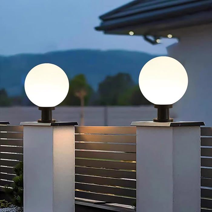 Lampe globe de portail extérieur - E27 étanche - ∅25cm BALISE SOLAIRE ...