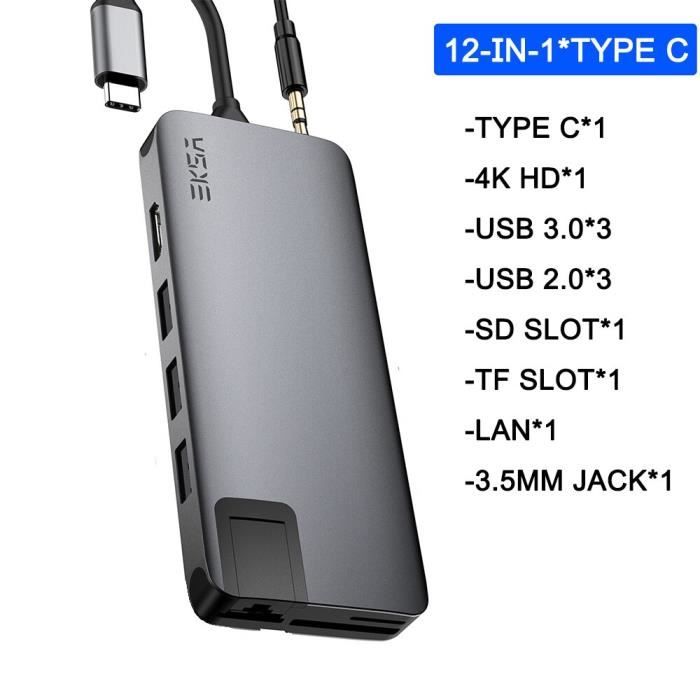 12 EN 1 - EKSA USB Type C Hub À L'adaptateur USB 3 0 Répartiteur 4K HD ...