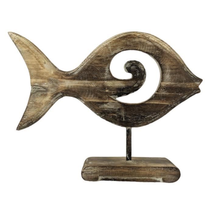 Sculpture Poisson en Bois 30x40cm - Décoration Bord de Mer - Style ...