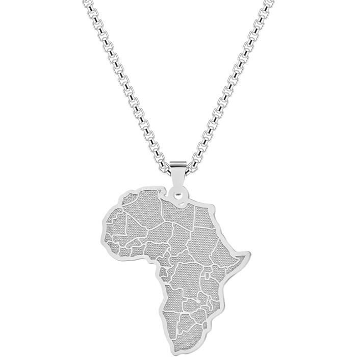 Collier Avec Pendentif Carte De L'Afrique En Acier Inoxydable Argenté ...