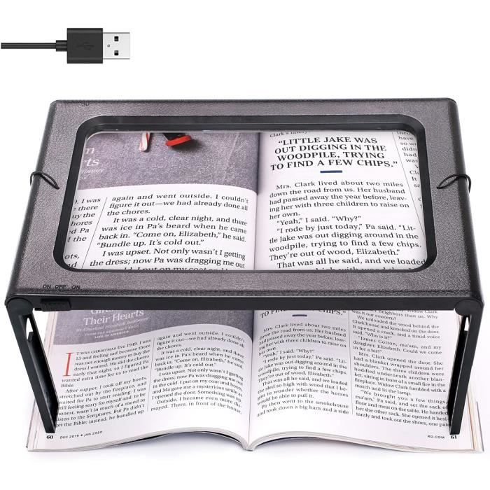 Pleine Page Loupe De Lecture Loupe Sur Pied Rectangulaire Mains Libres Avec 6 Led Lampe Lentille ...