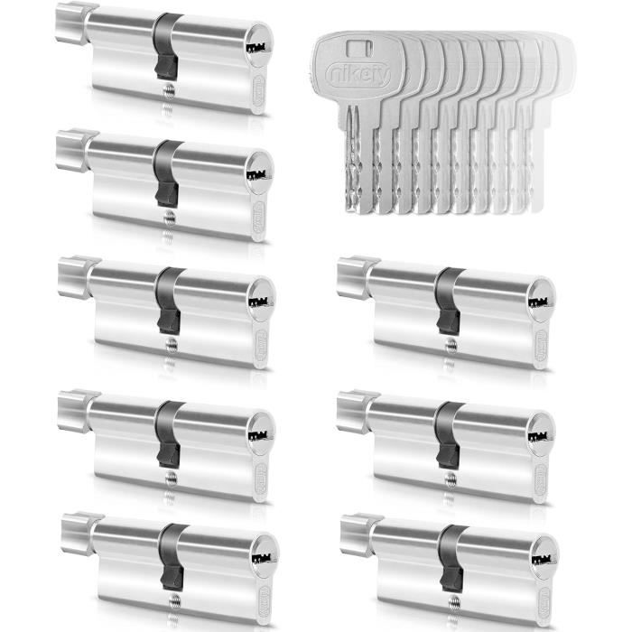 Lot de 8 cylindres à bouton à fermeture identique, 8 cylindres de serrure 45-45 avec 40 clés ...