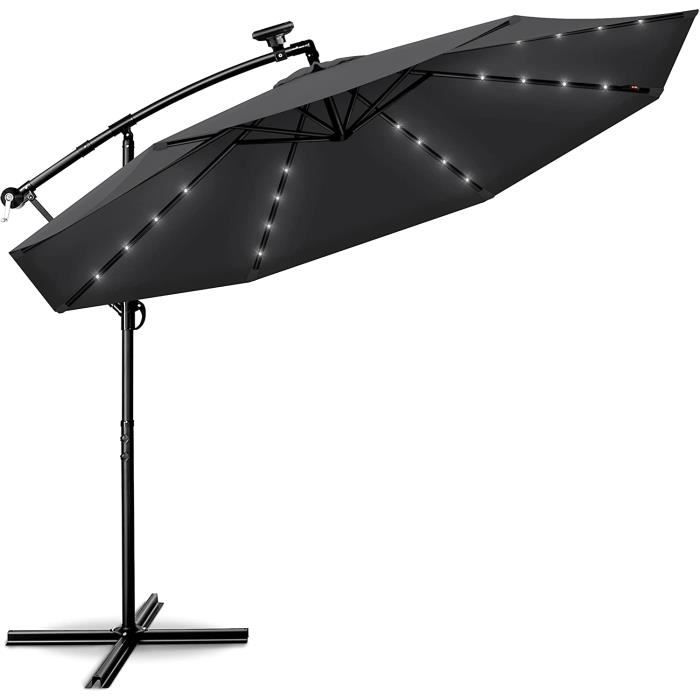 Parasol déporté LED solaire en aluminium - Diamètre : 300cm - Avec ...