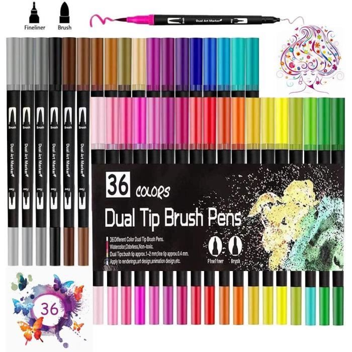 Feutre Coloriage Pour Dessin 36 Feutres Aquarelle Stylos Feutres Double ...