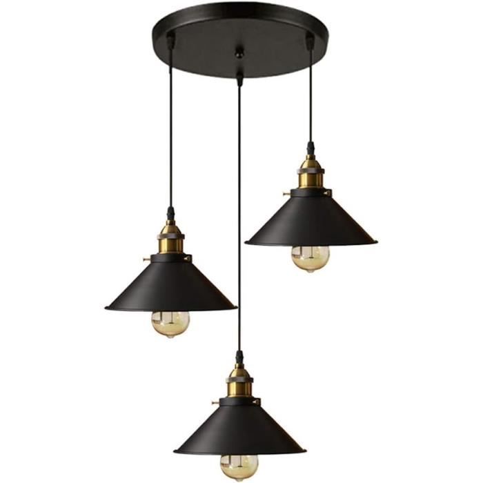 Suspension Lampe Plafond Rétro Industriel 3 Lumières Noir Métal Abat ...