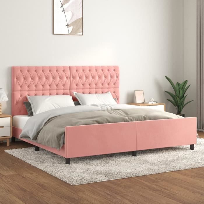 Cadre de lit avec tête de lit Rose 200x200 cm Velours - EAN ...