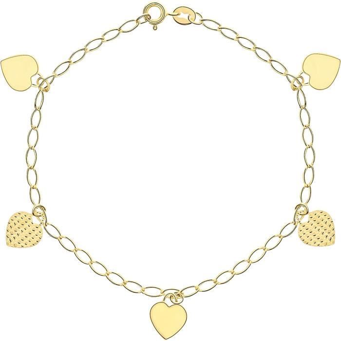Bracelet - MIORE - Coeurs en Or Jaune 14 Carats - Longueur 19 cm ...