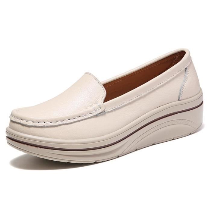Mocassins Femme Wedge Casual Flat Luxury Brand Designer Beige Beige Cdiscount Chaussures