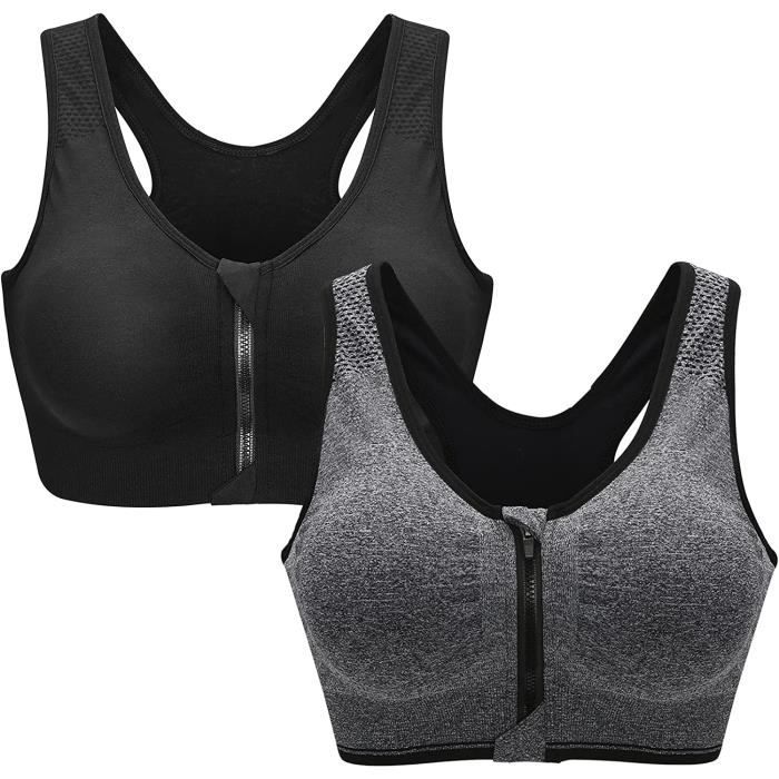 Soutien Gorge De Sport Femme Zippée Devant Push Up Bra Vest Coussinets