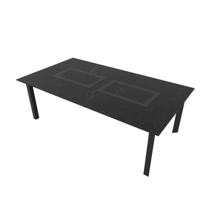 Table de jardin 8-10 personnes 220 X 120 X 75 cm - Noir effet marbré ...