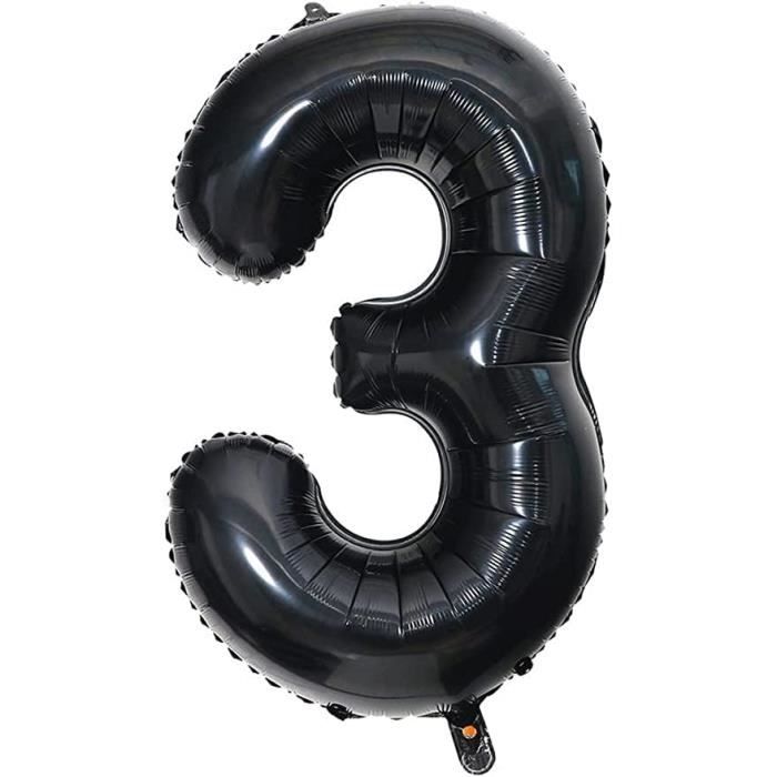 Ballon Anniversaire 3 Ans Noir - 101 Cm Ballon Chiffre Numéro 3 Noir ...
