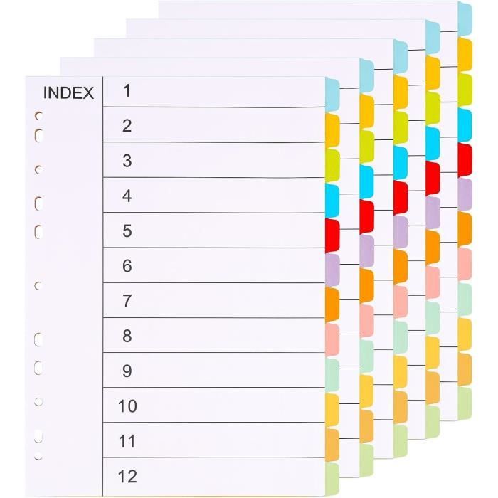 Lot de 5 intercalaires A4 12 couleurs 12 intercalaires en papier ...