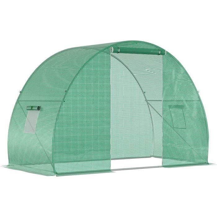 Serre de Jardin Tunnel Surface Sol 4,5 m² dim. 3L x 1,5l x 2H m châssis Tubulaire renforcé Porte ...