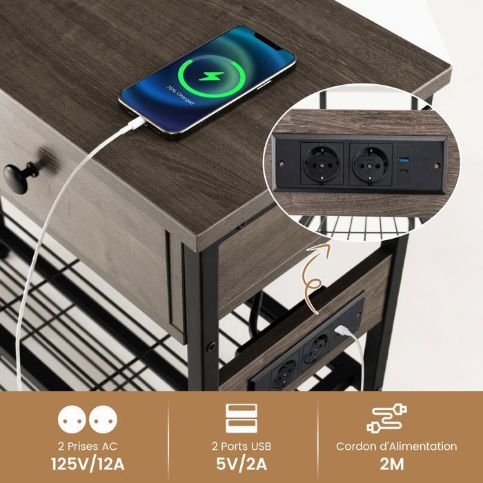 COSTWAY Table Console - 2 ports USB (5V-2A) et 2 Prises à 3 Trous ...