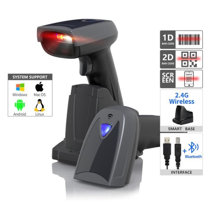 KEFAR – Scanner de codes-barres portatif sans fil, Bluetooth, 2D, QR ...