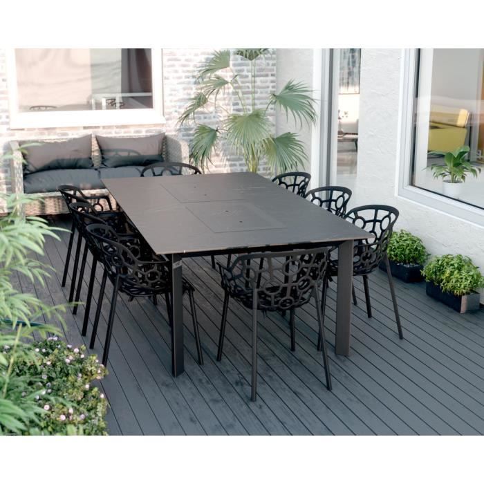 Table de jardin 8-10 personnes 220 X 120 X 75 cm - Noir effet marbré ...