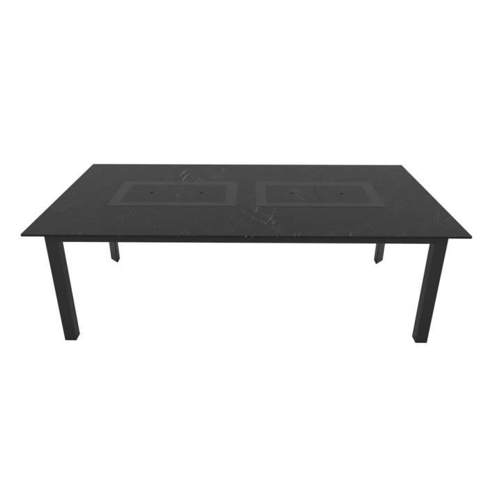 Table de jardin 8-10 personnes 220 X 120 X 75 cm - Noir effet marbré ...