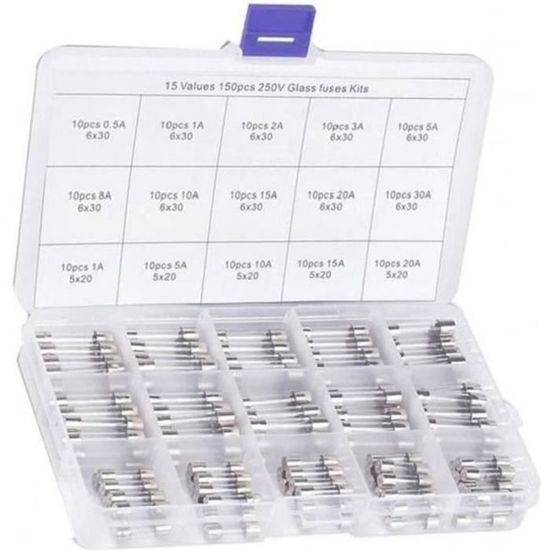 FUSIBLES Tube Fusibles Verre Fast-Sopping Fusibles Tube Assortiment Kit 5-20mm 250V 01A-20A avec ...