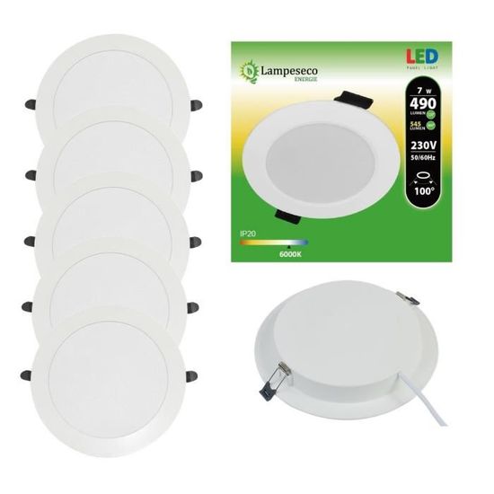 Lot de 5 Spot Encastrable LED Downlight Panel Extra-Plat 7W Blanc Froid ...