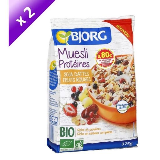 [LOT DE 2] Bjorg Muesli Protéines Soja 375g - Cdiscount Au quotidien
