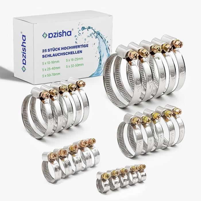 AZISHA Collier De Serrage Inox - 30 Pièces 5 Tailles Mixtes 10-70mm ...