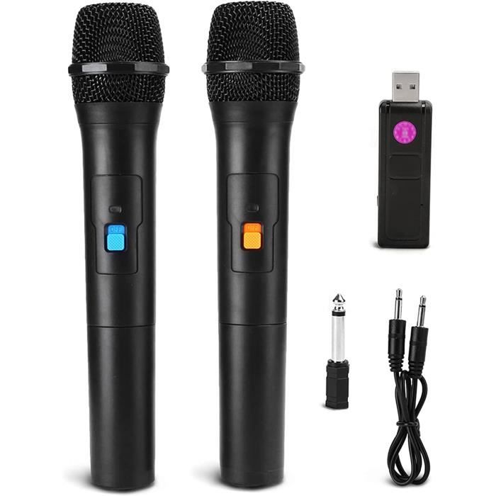 Microphone à main sans fil, professionnel 2 en 1 VHF universel USB ...