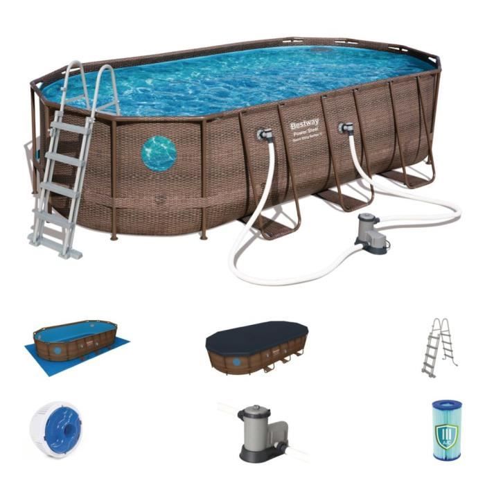 Kit piscine ovale Power Steel Vista - Bestway - 5.49m x 2.74m x 1.22m - Livré avec bâche ...