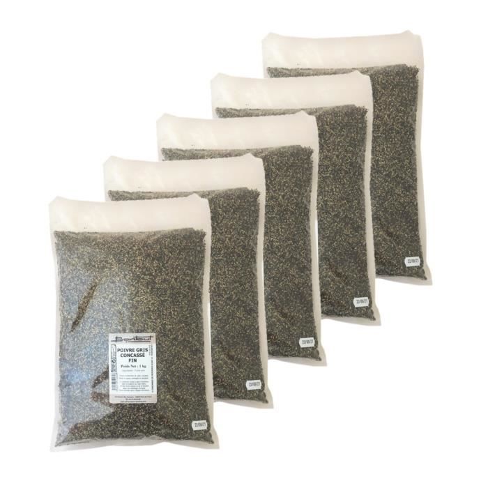 Bontout - Lot 5x Poivre gris concassé fin - Sachet 1kg - Cdiscount Maison