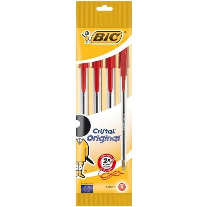 Stylos à bille Cristal® Original - BIC - Lot de 4 - Encre rouge ...