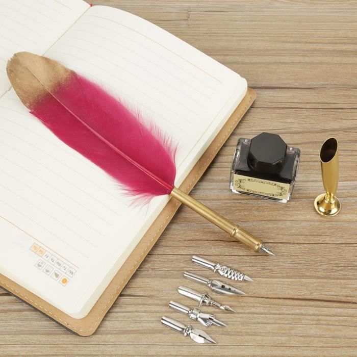 Fdit Stylo plume Vintage Retro Quill Feather Dip Pen Plumes en métal ...