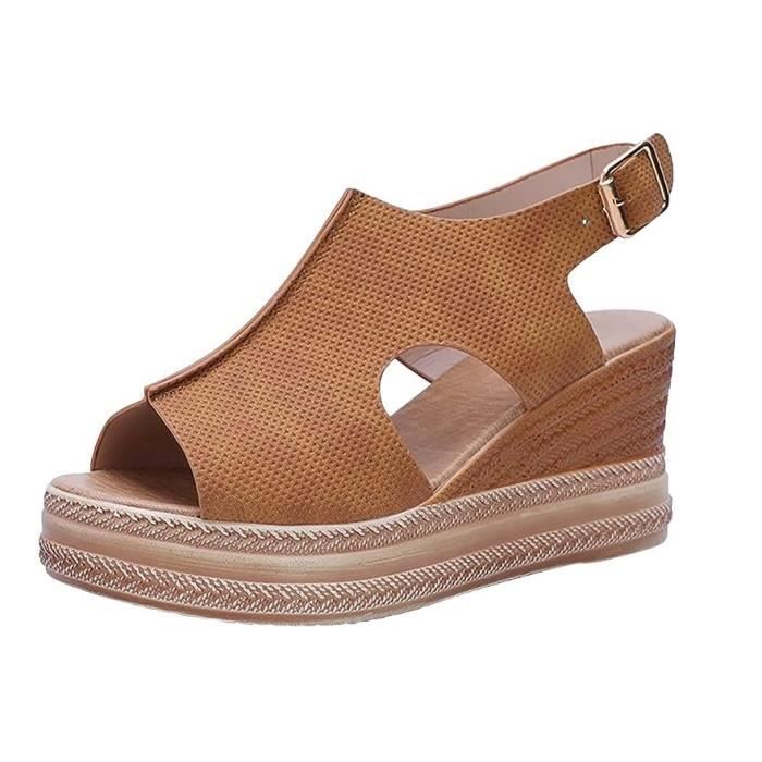 Sandales Compensées Femme Sandales Nu-Pieds Femme Compensée Sandales À ...