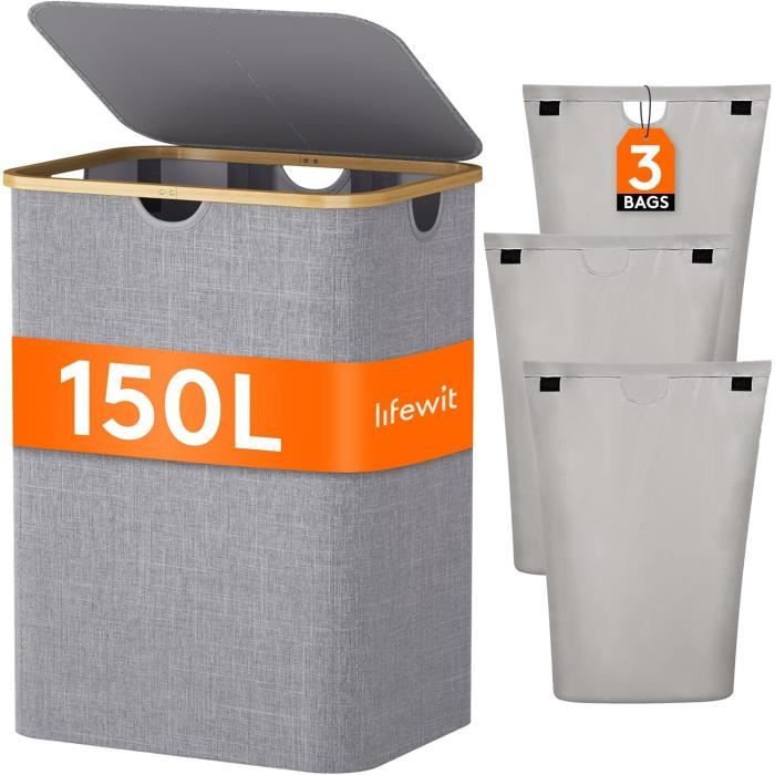 150L Panier À Linge Avec Couvercle,Grand Corbeille À Linge Pliable Avec ...