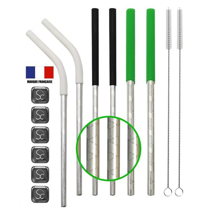 Lot 6 Pailles Inox + 6 Glaçons Réutilisables | Embouts Silicone et ...