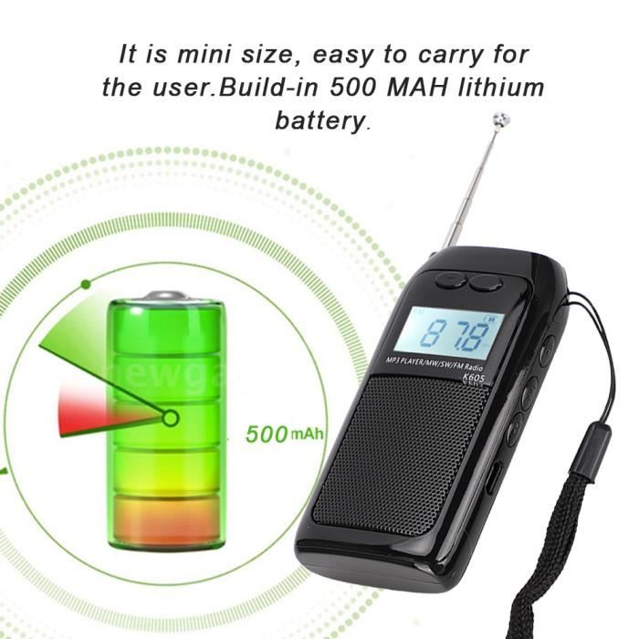 Radio Portable - SONEW - Mini Tuner FM Stéréo - Écran LCD - Batterie ...
