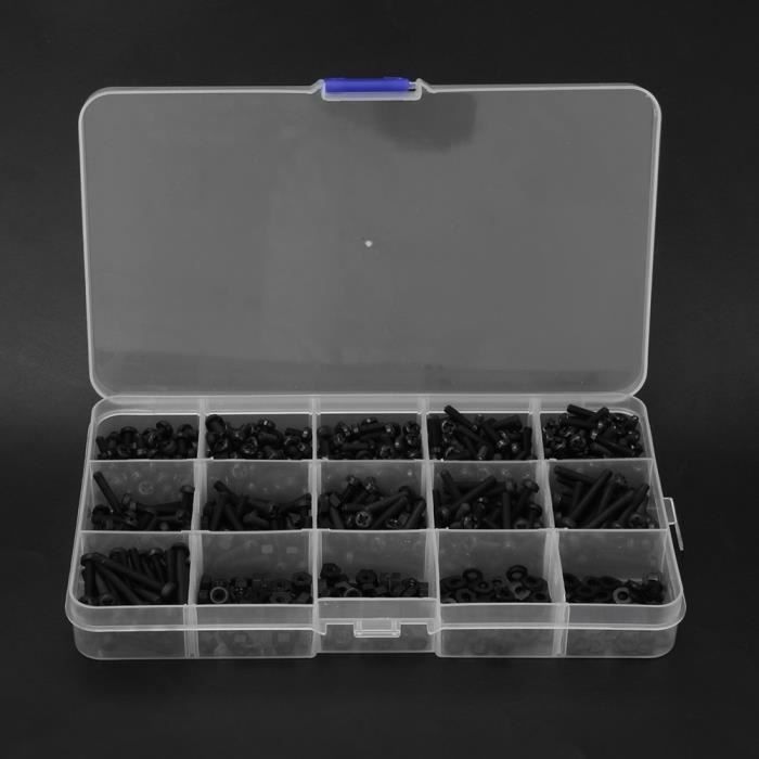 Zerone vis M3 600 pièces Kit de vis en nylon M3 5 ~ 25mm Kit d'écrou de rondelle à vis ...